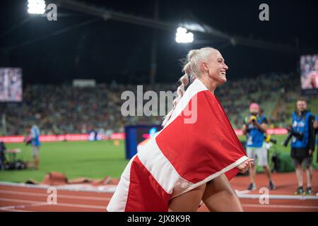 Ida Karstoft with her country's flag at the European Athletics ...