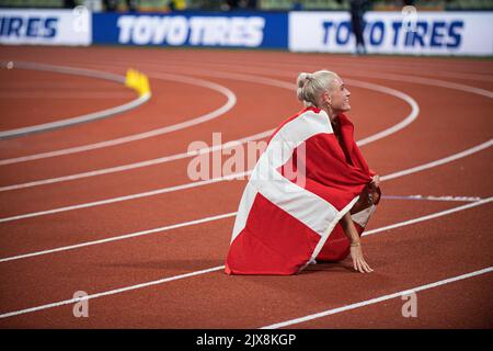 Ida Karstoft with her country's flag at the European Athletics ...