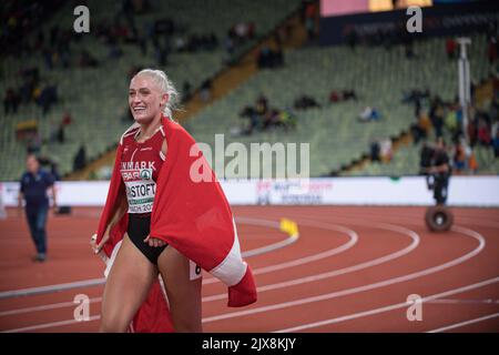 Ida Karstoft with her country's flag at the European Athletics ...
