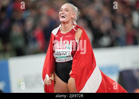 Ida Karstoft with her country's flag at the European Athletics ...