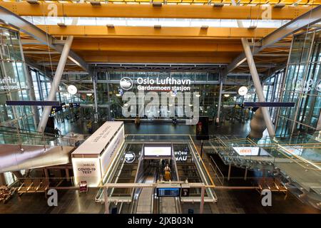 Terminal and railway station at Oslo Gardermoen Airport in Norway Stock ...