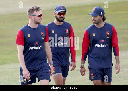 Aron Nijjar (R) and Sam Cook of Essex with the Championship Trophy ...