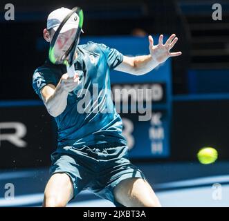 David Goffin in action during singles match during day four of the ...