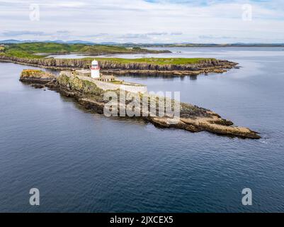 Aerial of the Rotten Island Lighthouse with Killybegs in background ...