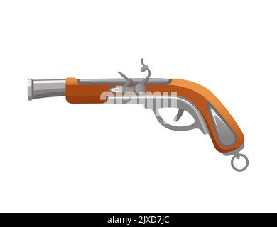 Flintlock pistol, pirate gun firelock musket isolated monochrome icon ...