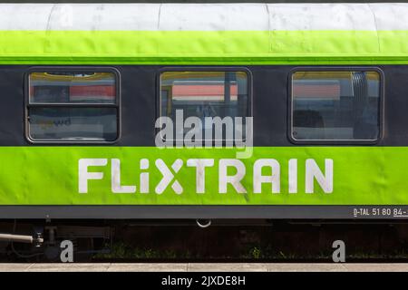 Flixtrain logo on a train at Stuttgart Hauptbahnhof Hbf station in ...
