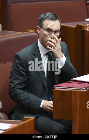 Newly elected independent Senator Tim Storer (centre), flanked by ...