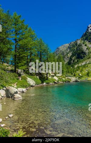 Morgex, Italy, 10 July 2022: The beautiful crystal clear water of the ...
