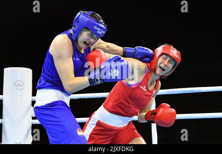 Anja Stridsman of Australia (right) fights Paige Murney of England in ...