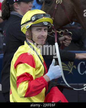 Jockey Daniel Moor returns to scale riding Magnapal after winning race ...
