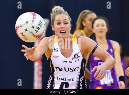 Cara Koenen of the Lightning in action during the Super Netball Round 2 ...