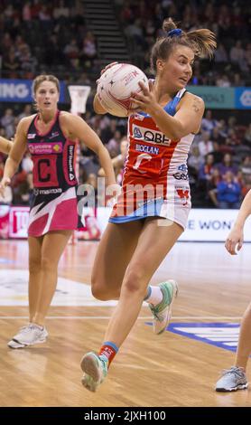 Maddy Proud of the Swifts in action during the Round 9 Super Netball ...