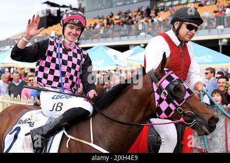 Jockey Jake Bayliss gestures after riding Looks Like Elvis to victory ...