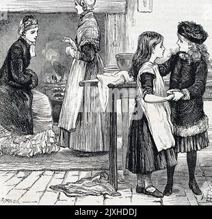 Illustration depicting a lady visiting poor cottagers with New Year ...