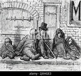 Illustration depicting homeless Londoners sleeping under a railway arch ...