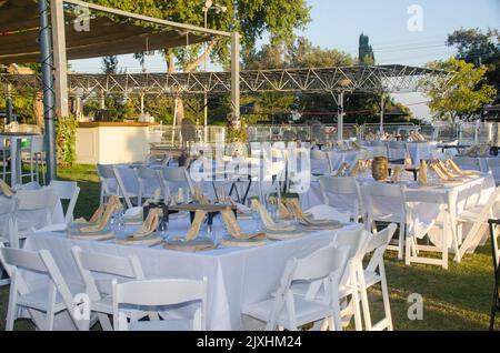 Formal garden party reception setting Stock Photo - Alamy
