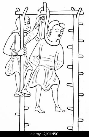 Woodcut print depicting an execution by hanging from a manuscript ...