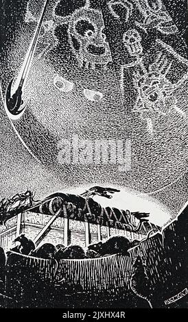 Illustration from the 'Pit of Pendulum' depicting the prisoner looking ...