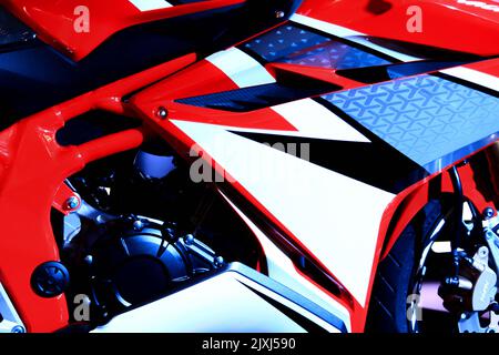 Racing motorcycle wrap red black. Custom illustrated vehicle stripe ...