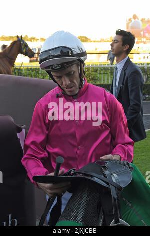Jockey Jay Ford is seen in the mounting yard after riding Primitivo to ...