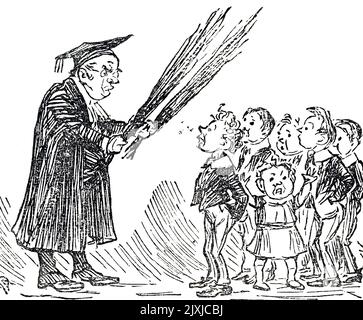 Illustration depicting a schoolmaster administrating corporal ...
