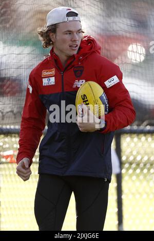Jayden Hunt of the Demons is seen in action during the Round 12 AFL ...