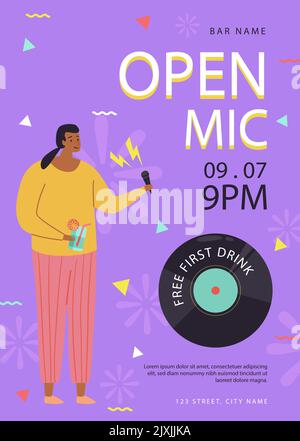 Flat design open mic poster design Vector illustration Stock Vector ...