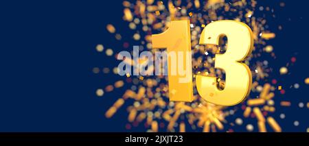 3d illustration, 13 anniversary. golden numbers on a festive background ...