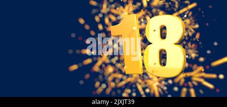 3d illustration of golden number 18 or eighteen isolated on beige ...