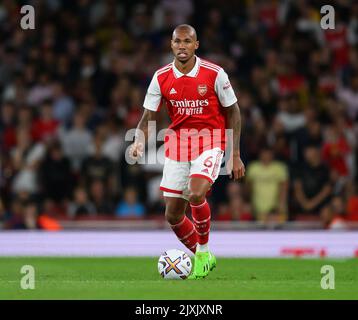 Gabriel Magalhaes (A) at the Arsenal v Aston Villa EPL match, at the ...