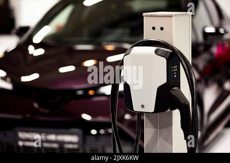 An electric vehicle charger is seen in Ottawa on June 27, 2023. THE ...