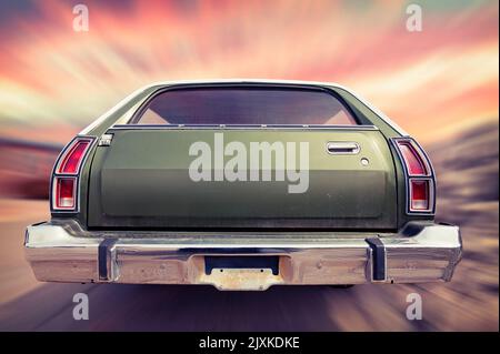 Rear view of the classic historic Ford Model AA truck in green color ...
