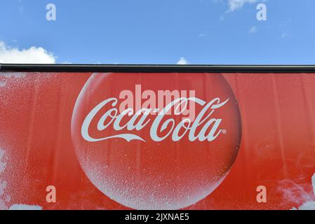 The largest Coca Cola logo in the world, made from old bottles, near ...