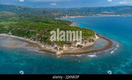 View from the top of the beach and lamreh hill, Aceh Province ...
