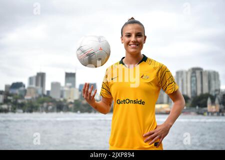 Matildas player Chloe Logarzo poses for a photograph following a ...