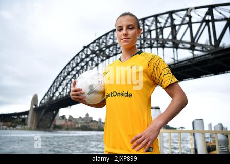 Matildas player Chloe Logarzo poses for a photograph following a ...