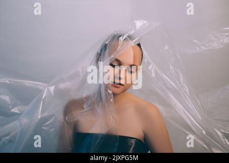 art portrait plastic pollution woman polyethylene Stock Photo - Alamy