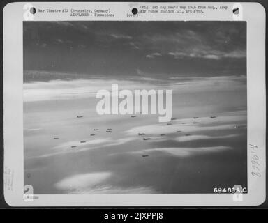 A formation of Flying Fortresses on their way to bombing raid on ...