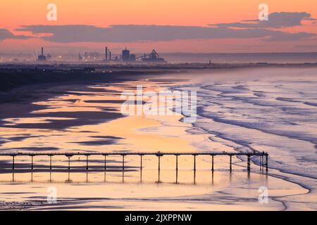 The steelworks at Redcar captured shortly before sunset from the coast ...