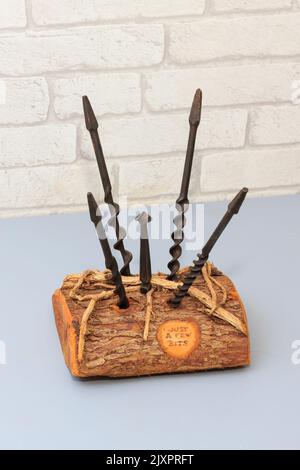 Home crafted wooden carpenters drill bit stand complete with four wood ...