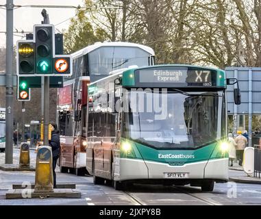 East Coast Buses. Edinburgh Express X7 stopping on Dunbar High Street ...