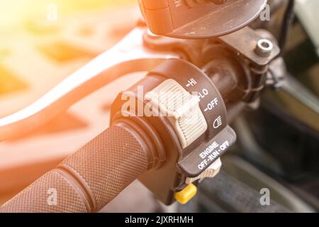 atv controls close-up. switches on the handlebar of the ATV Stock Photo ...