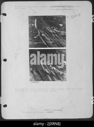 Gun camera photos showing strafing of a train in France, 6 July 44 by ...