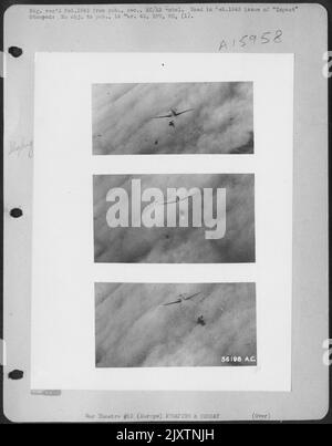 Gun camera photo by an American fighter records strafing of an enemy ...