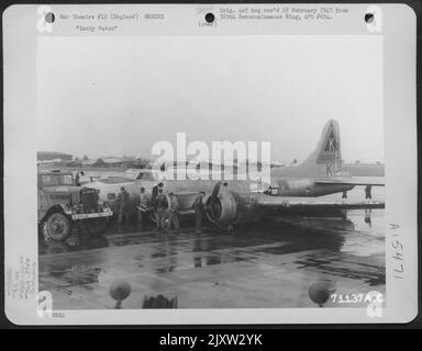 Men Of The 379Th Bomb Group Examine The Wing Of A Boeing B-17 (A/C No ...