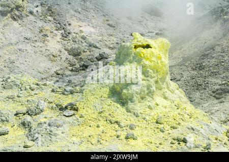 cone of sulfur deposits around a fumarole in a solfataric field Stock ...