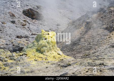 cone of sulfur deposits around a fumarole in a solfataric field Stock ...