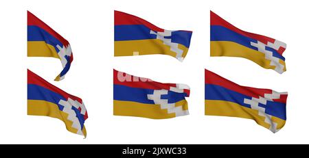 Artsakh flag, Artsakh flags collection, Flags of different shaped 12 flag 3d set on transparent ...