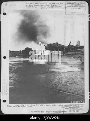 August 29, 1943: Boeing B-17 afire, caused while testing new carburetor ...