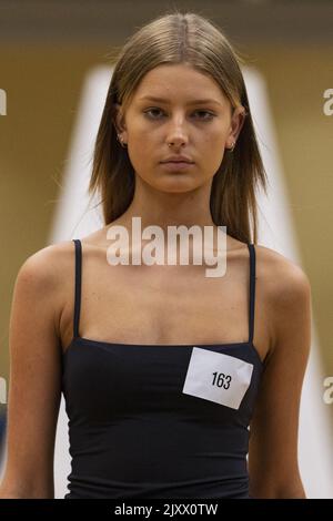 Models walk for the judges during the VAMFF Model Casting in Malvern ...
